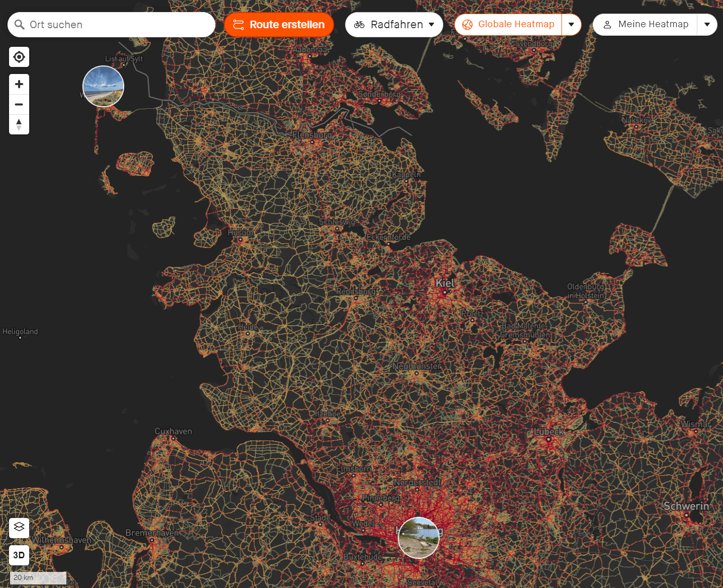 Heatmap von „Strava“ zeigt Aktivitäten-Hotspots in SH – RAD.SH